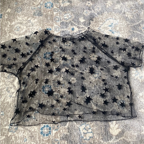 SHEIN | Tops | Shein Mesh Velvet Star Crop Top | Poshmark